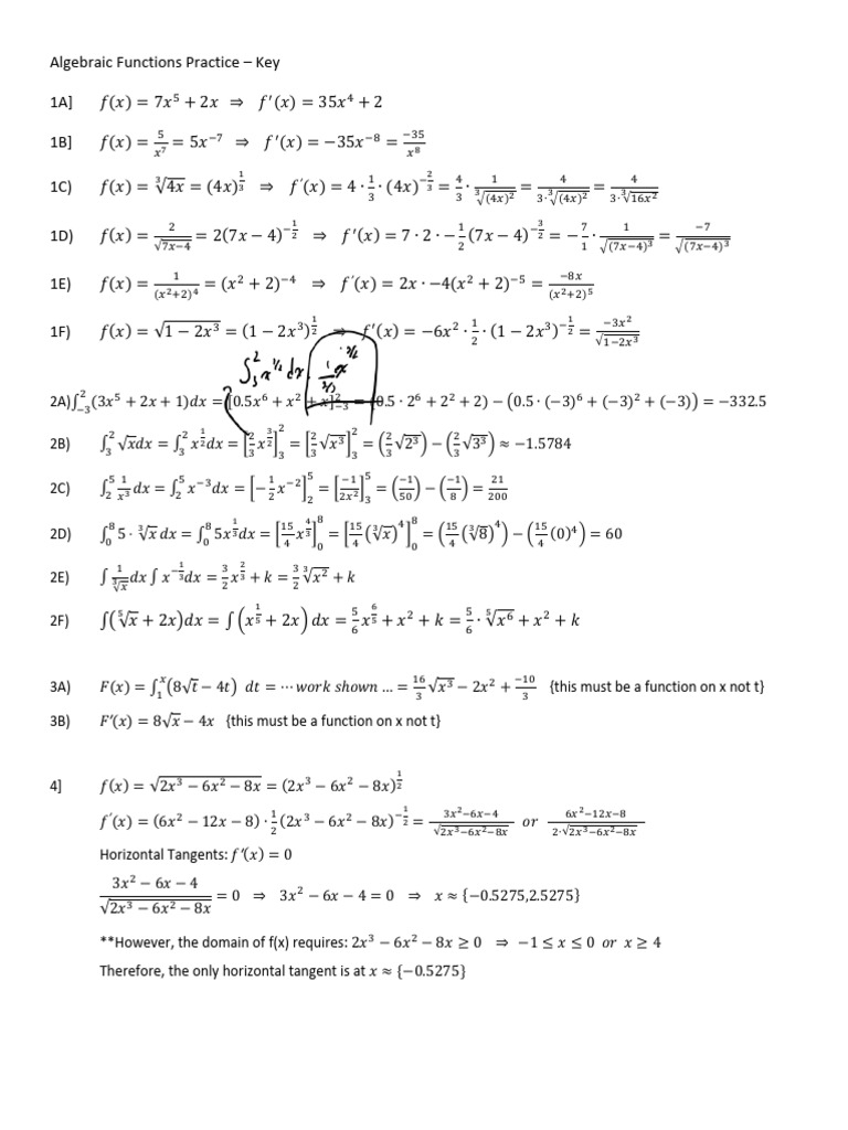 Calculus With Algebraic Function Practice - Key | PDF | Geometry ...