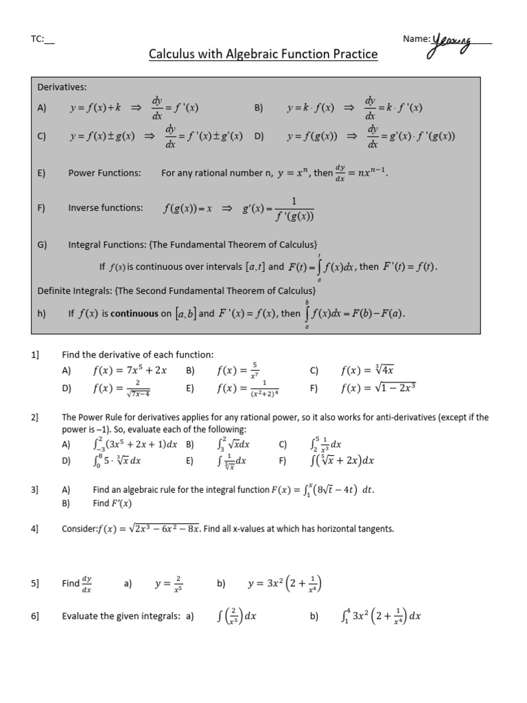 Calculus Derivatives and Integrals Practice | PDF | Integral | Calculus