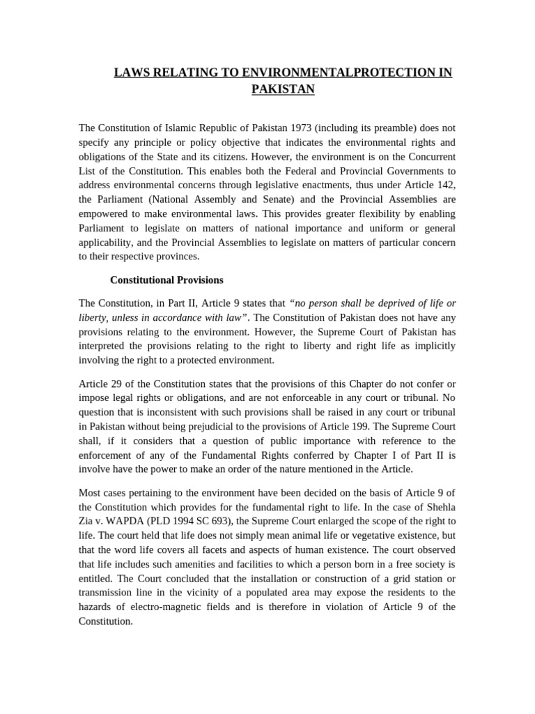 Environmental Protection Laws in Pakistan | PDF | Environmental Impact ...