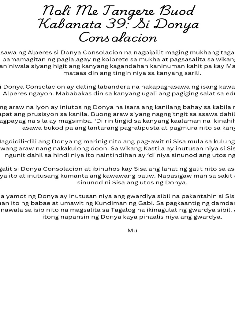Noli Me Tangere Buod Kabanata 39 Si Donya Consolacion Asawa NG Alperes ...