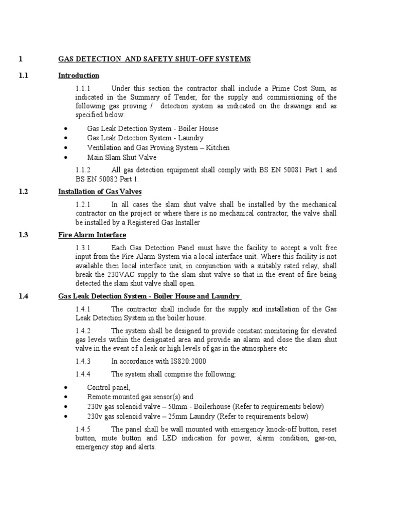 Gas Detection Spec | PDF | Valve | Electrical Engineering
