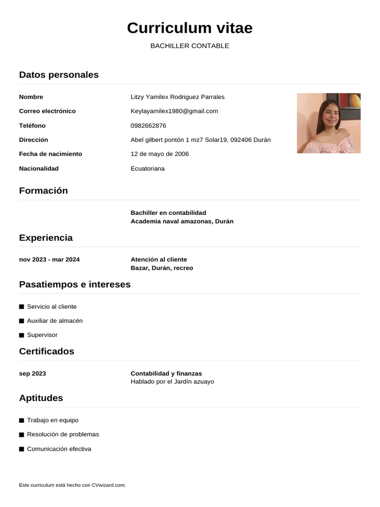 CV Litzy Yamilex Rodriguez Parrales | PDF