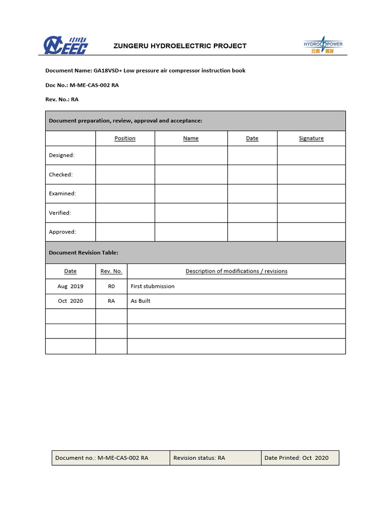 2.2.3 GA18VSD+ 低压机英文说Low Pressure Air Compressor Instruction Book | PDF ...