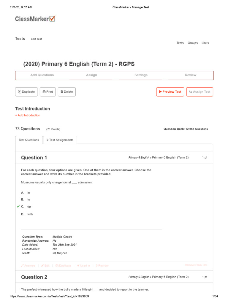 P6 English T2 - RGPS Answers (Y0)_compressed_1635747870 | PDF | Multiple Choice
