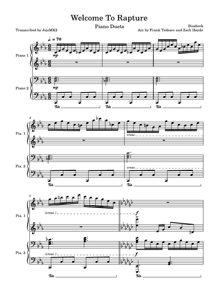 Bioshock-Welcome To Rapture (Piano Duets) Frank and Zach | PDF