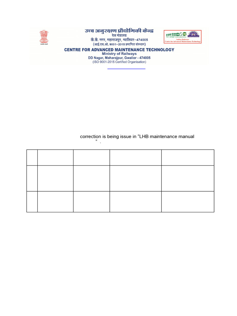 1st Correction Slip of LHB Maintenance Manual | PDF | Rail Transport ...