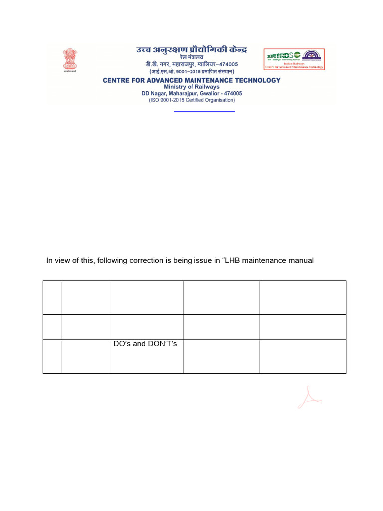 LHB Maintenance Manual Correction Slip | PDF | Rail Transport | Rolling ...
