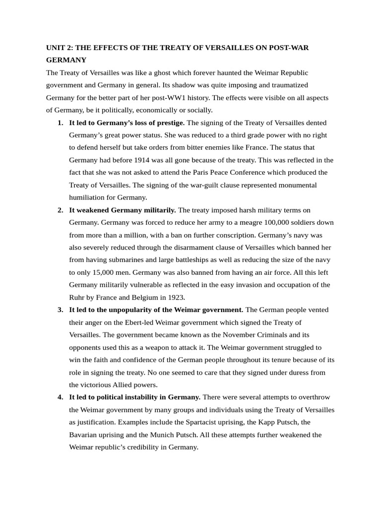 Unit 2 - Impact of Versailles On Germany | PDF | Weimar Republic ...