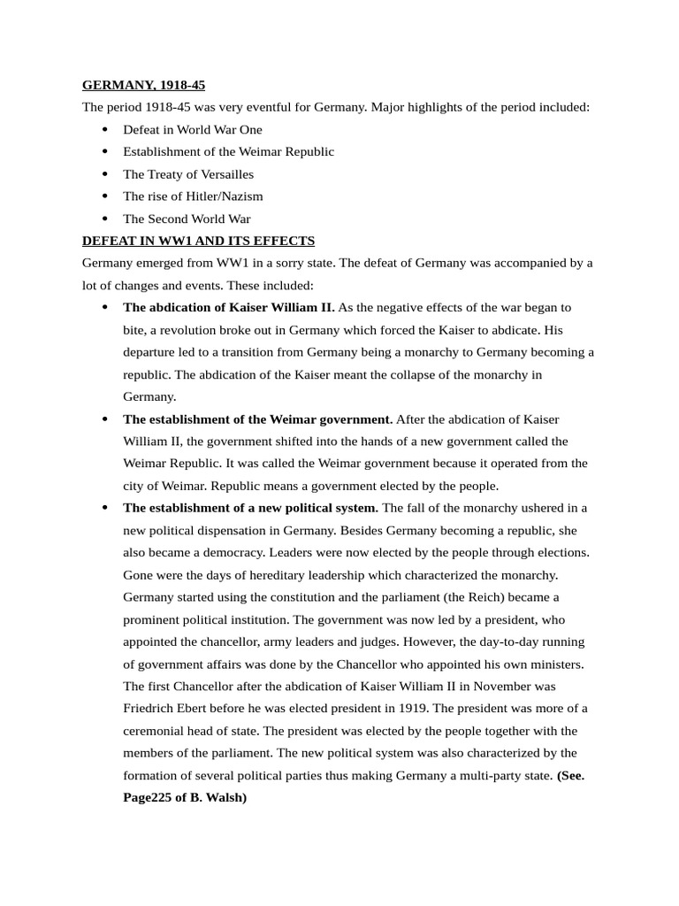 Unit 1 - Impact of Ww1 On Germany | PDF | Weimar Republic | Political ...
