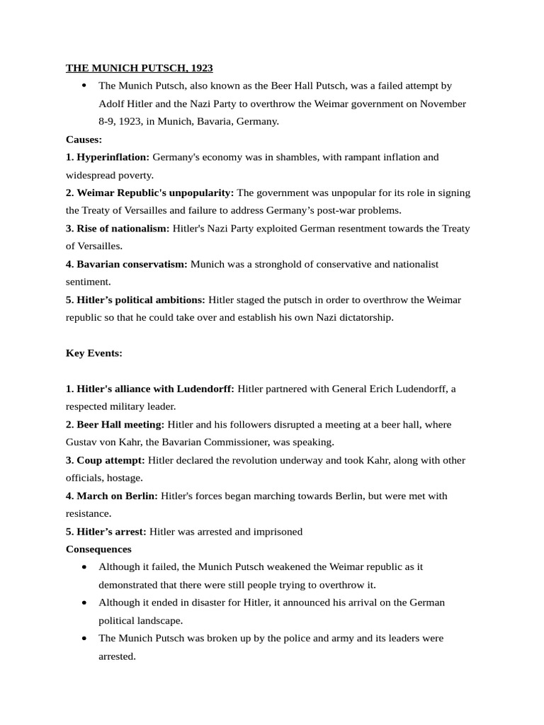 Unit 7 - The Munich Putsch | PDF | Weimar Republic | Adolf Hitler