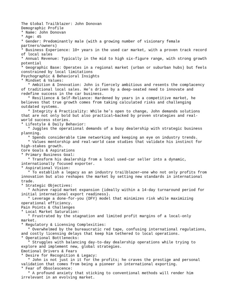 John Donovan: Visionary Car Dealer Profile | PDF | Risk | Market ...