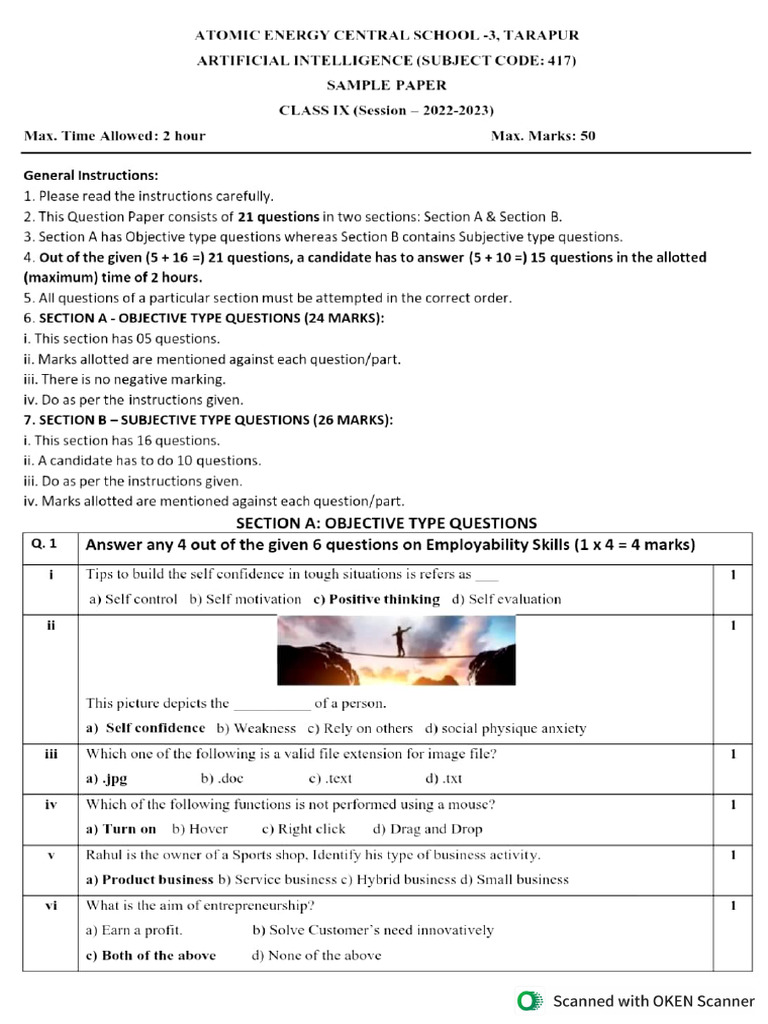 Ai Class 9th Question Paper | PDF