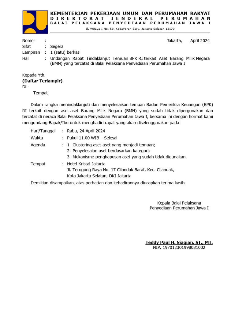 Und - Rapat Tindak Lanjut Temuan BPK | PDF