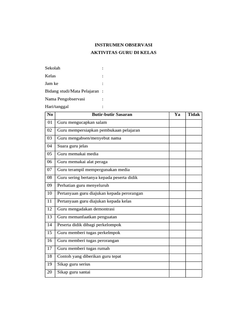 Instrumen Observasi | PDF