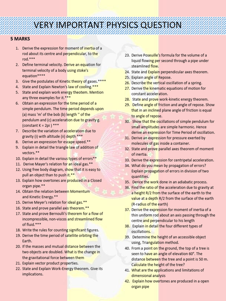 TVK Physics Important | PDF | Acceleration | Force