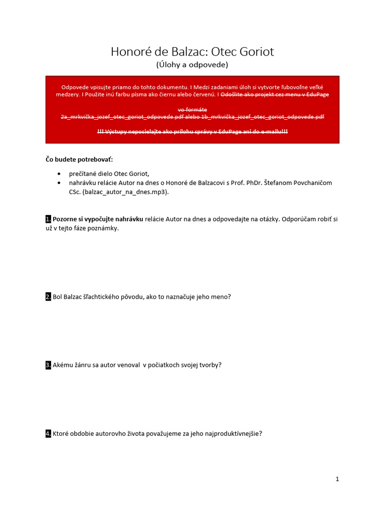 Otec Goriot Odpovede | PDF