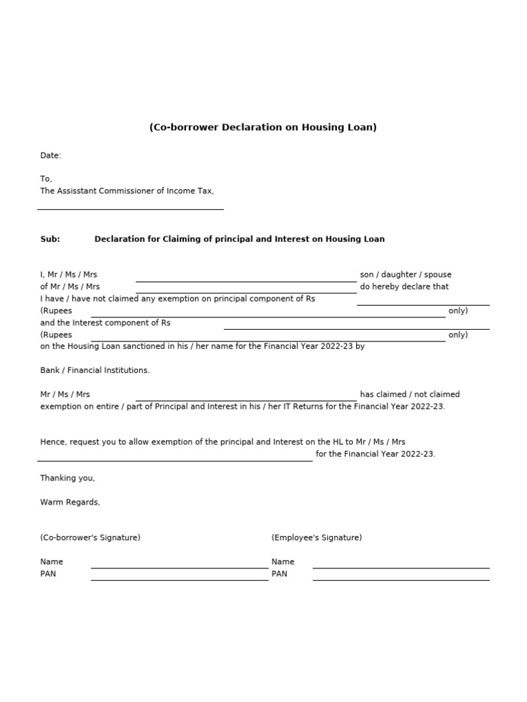 Co-Borrower's Declaration For Housing Loan | PDF