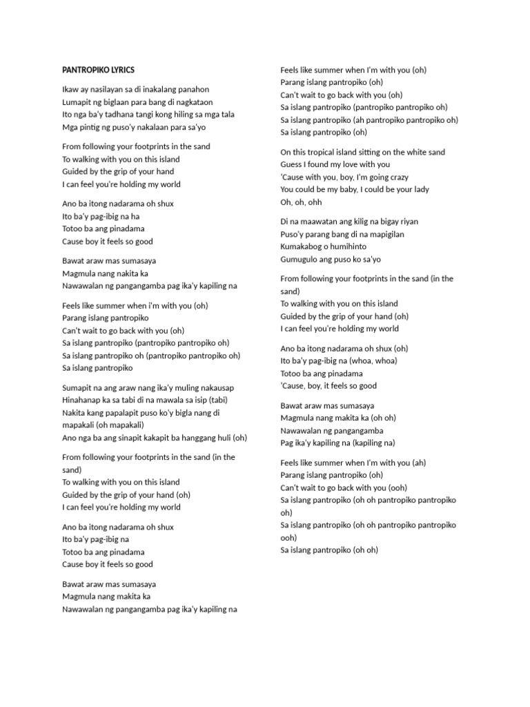 Pantropiko Lyrics | PDF