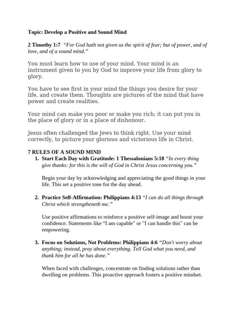 Develop A Positive and Sound Mind | PDF | Mind