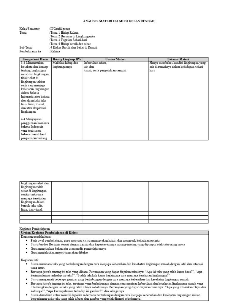 ANALISIS MATERI IPA MI DI KELAS RENDAH blm fixx | PDF