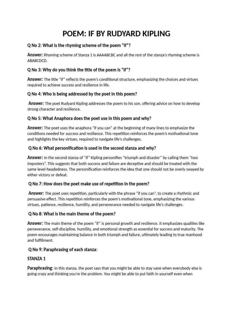 Analysis of Kipling's Poem "If" | PDF | Poetry