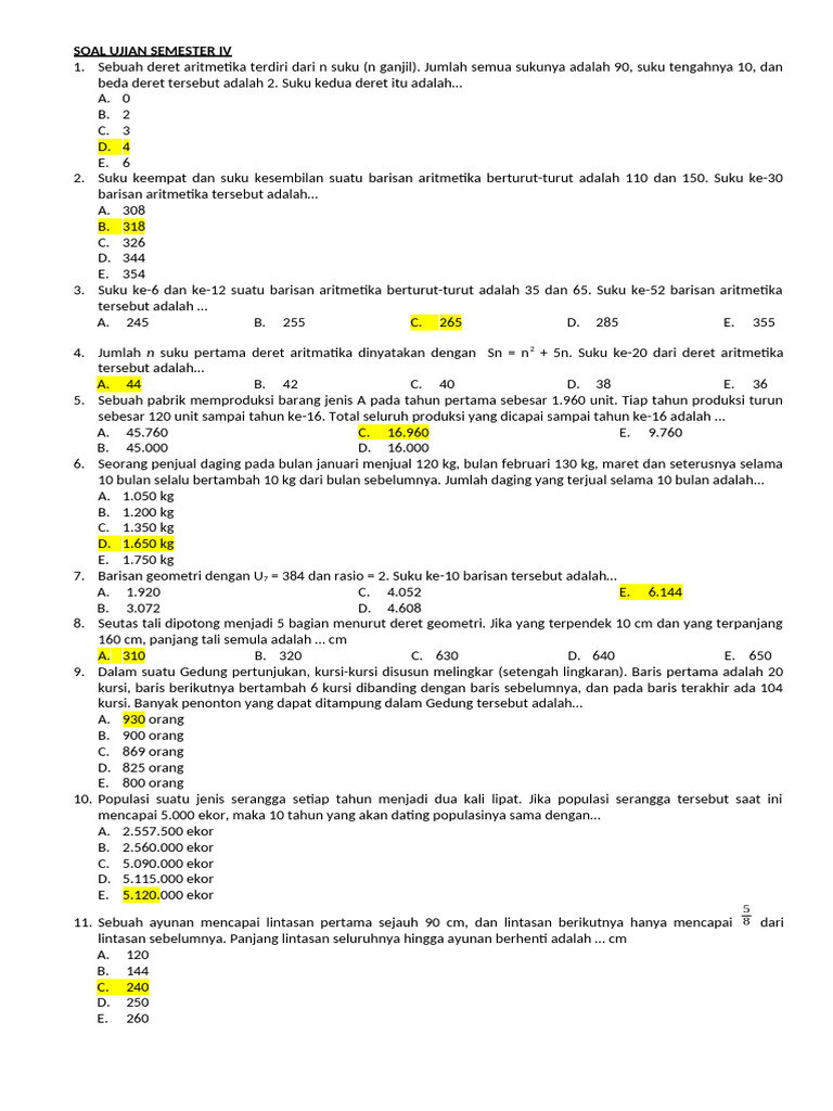 Xi Mtk Wajib Soal Ujian Semester IV | PDF