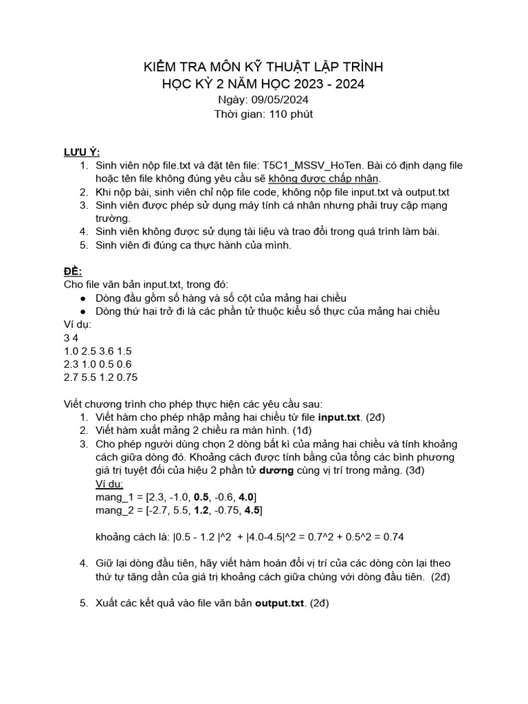 KTLT - Đề chính thức | PDF