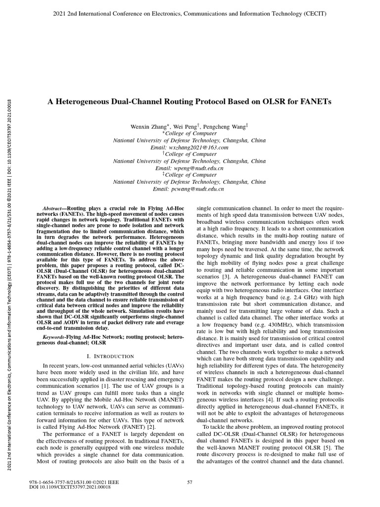 A Heterogeneous Dual-Channel Routing Protocol Based On OLSR For FANETs | PDF | Routing ...