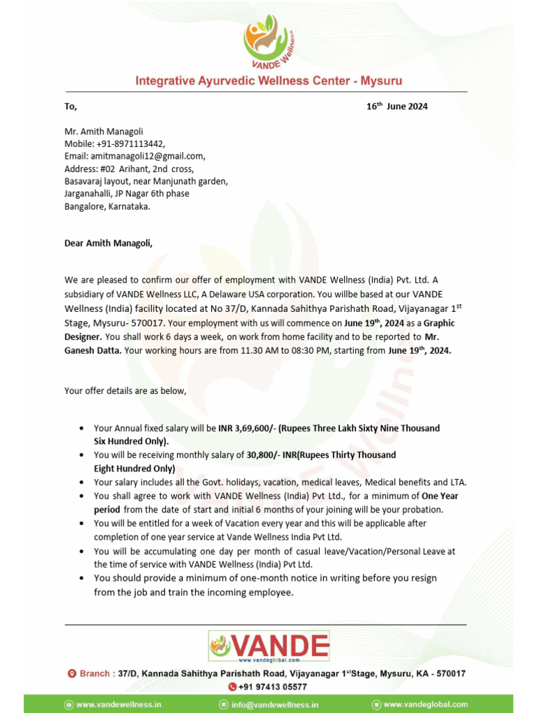 Employment Offer for Graphic Designer | PDF | Indemnity | Employment