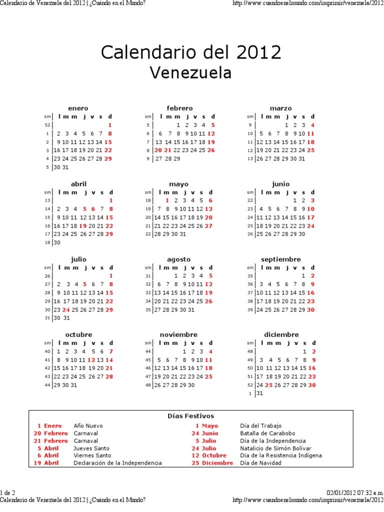 Calendario 2012 Venezuela | PDF | Deportes y actividades al aire libre