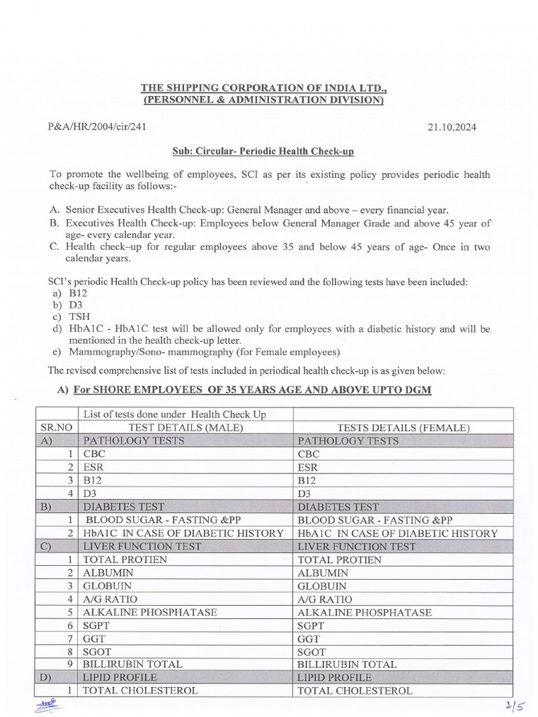 Circular - Periodic Health Check-Up | PDF