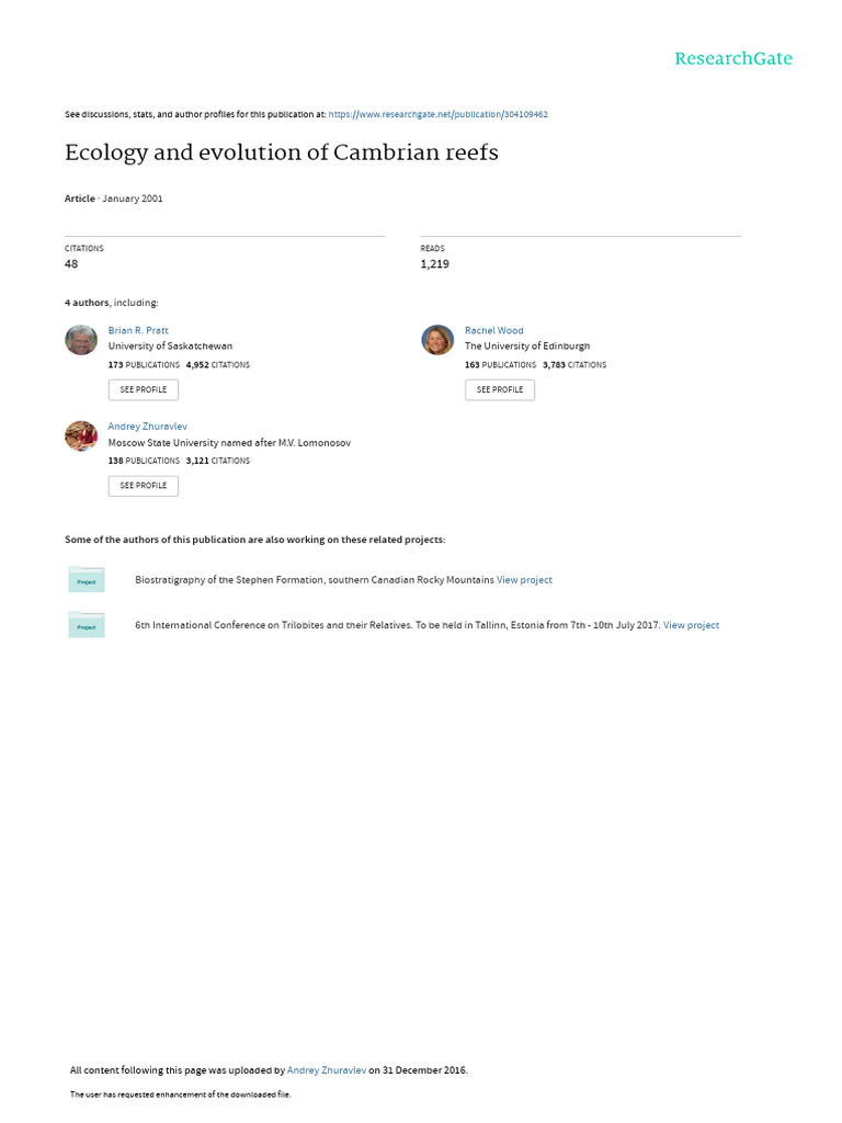 Cambrian Reef Ecology and Evolution | PDF | Reef | Limestone