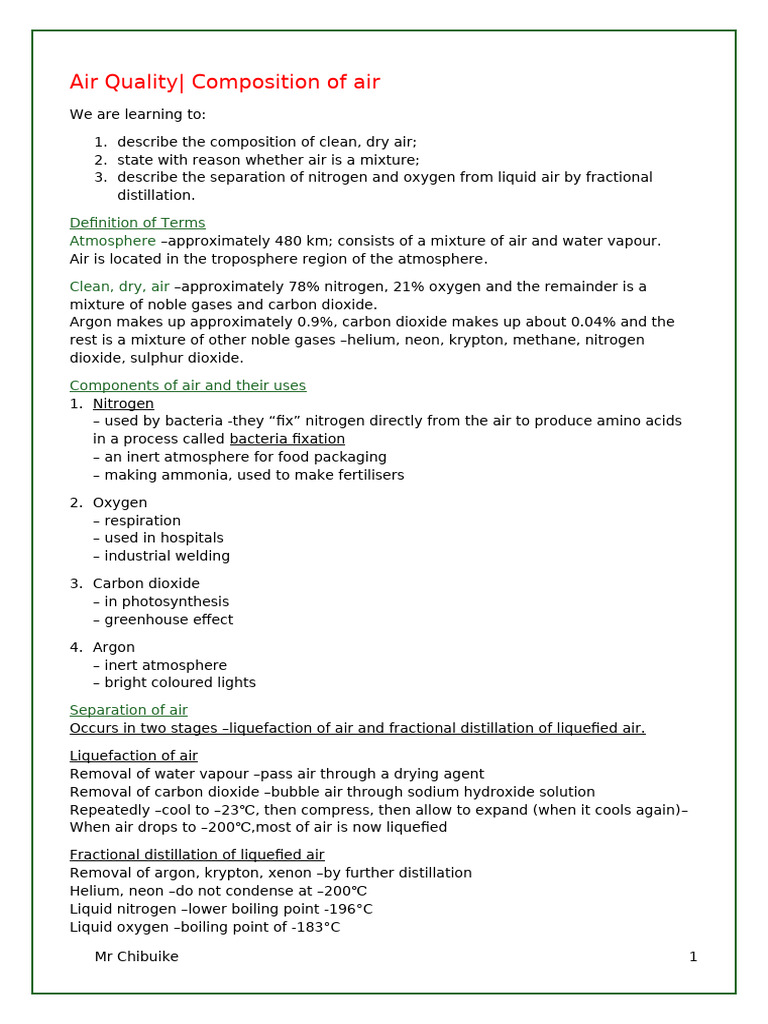 Air Composition and Separation Methods | PDF