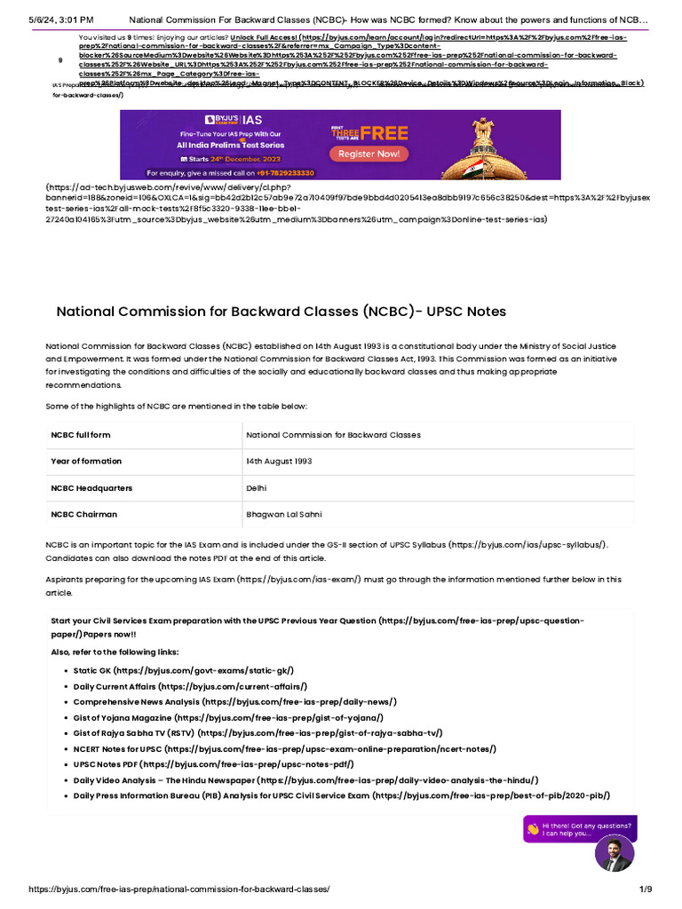 National Commission For Backward Classes | PDF