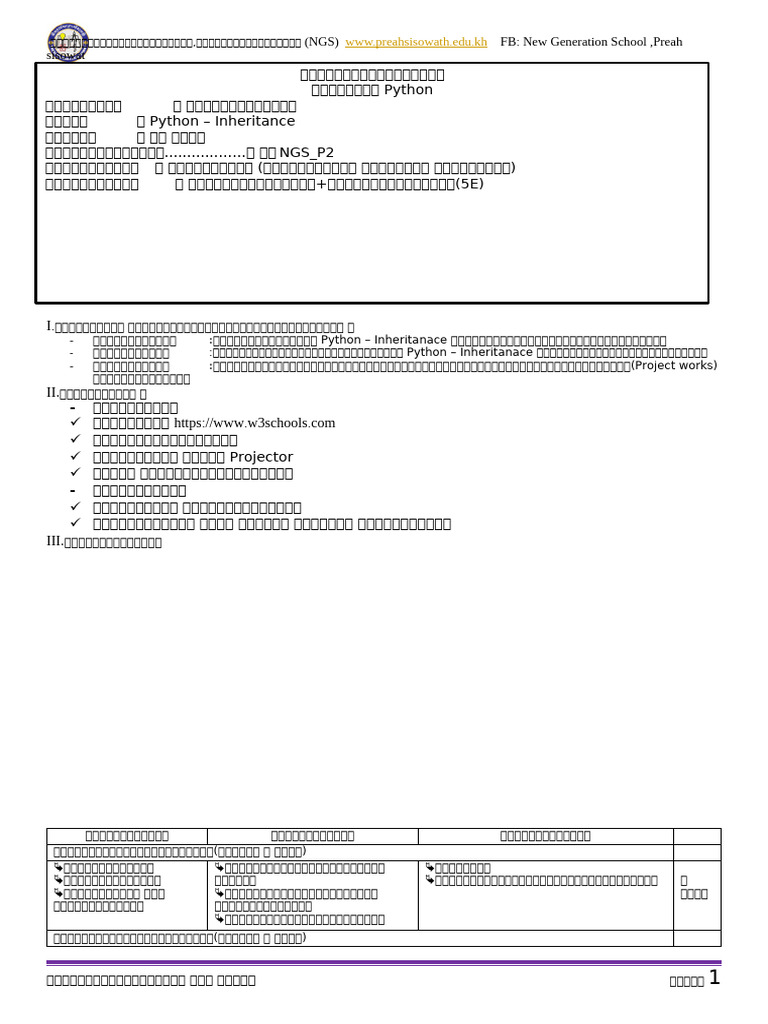 P2 កិច្ចតែងការបង្រៀន 11NGS P2 Python Inheritance W2 12 02 2025 1h | PDF