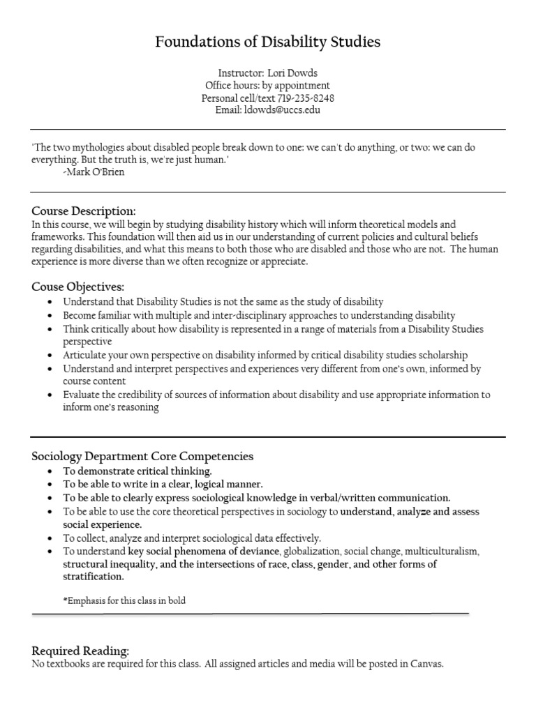Foundations of Disability Studies Course | PDF | Sociology | Disability