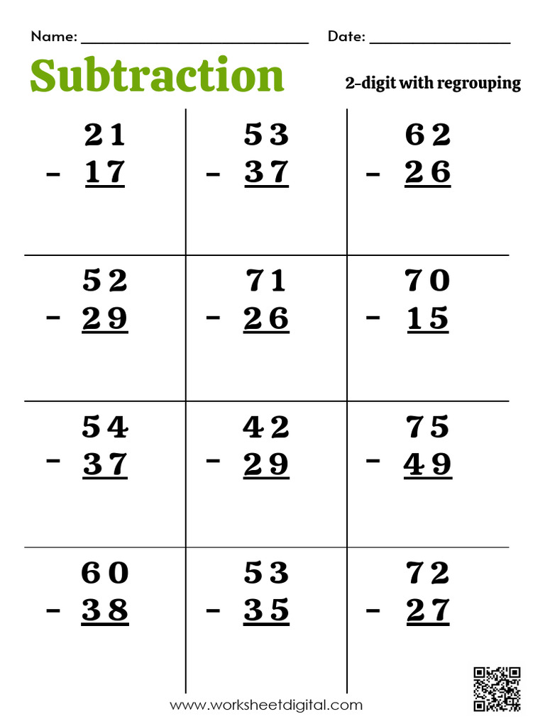 Subtraction 2 Digit With Regrouping W3 1 gbnc0v | PDF