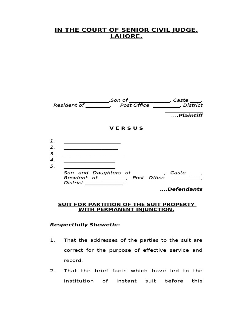 Suit For Partition of The Suit Property (Inherited) | PDF | Lawsuit ...