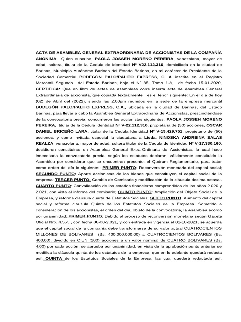 Acta 2020-2021 Bodegon Palo Palito-1 | PDF | Alimentos