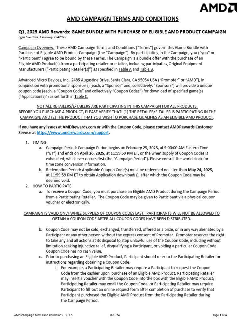 AMD Bundle TCs_2025Q1 MHWBundle 112024 Legal_v3 | PDF | Coupon