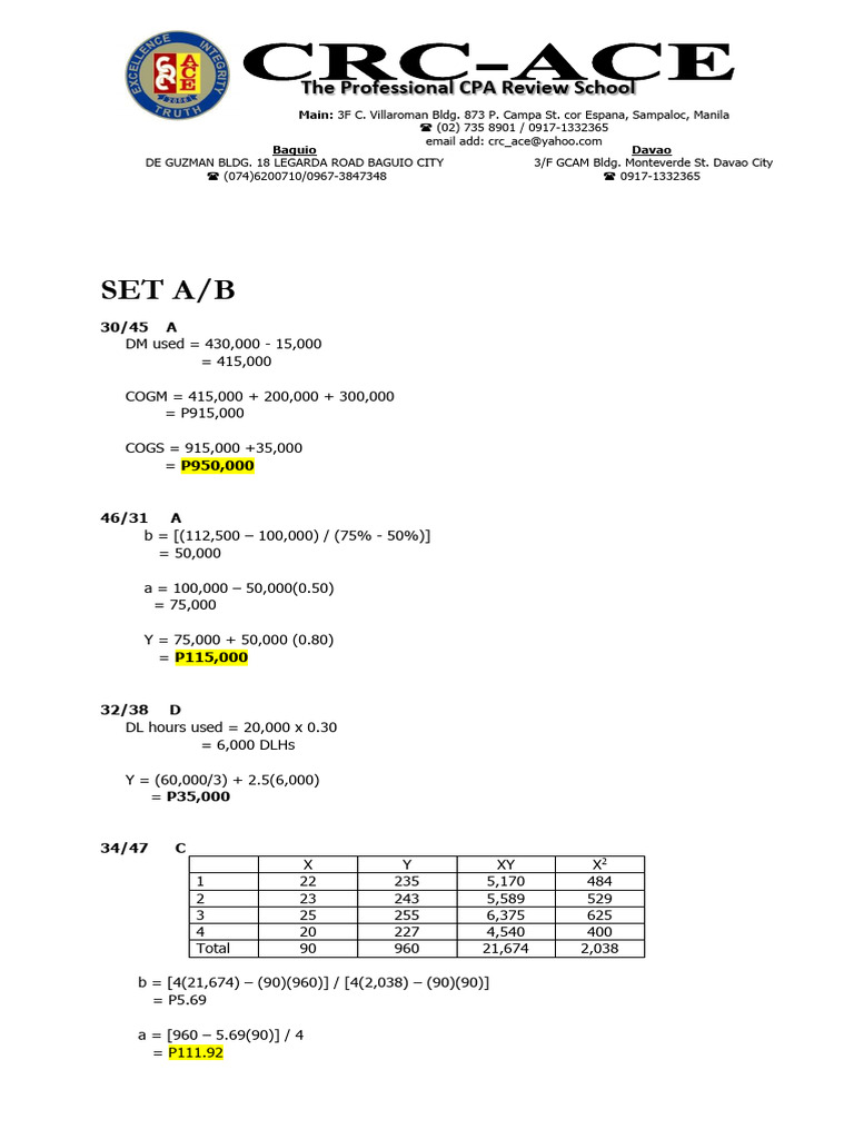 MAS Regular First Preboard May 2025 Answers and Solution | PDF | Accounting | Business Economics