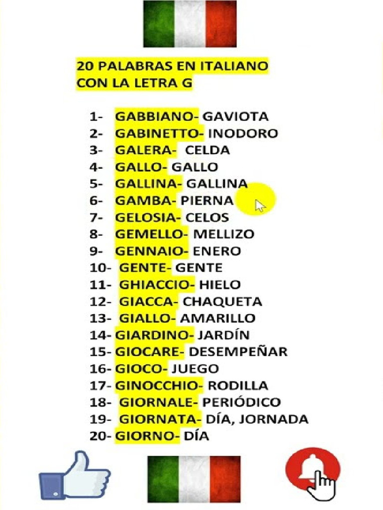 20 Palabras en Italiano por Letra | PDF
