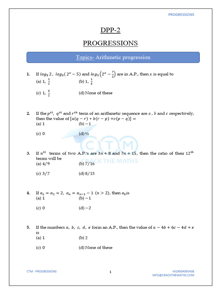Dpp-2 Arithmetic Progression PDF | PDF | Mathematical Analysis | Numbers