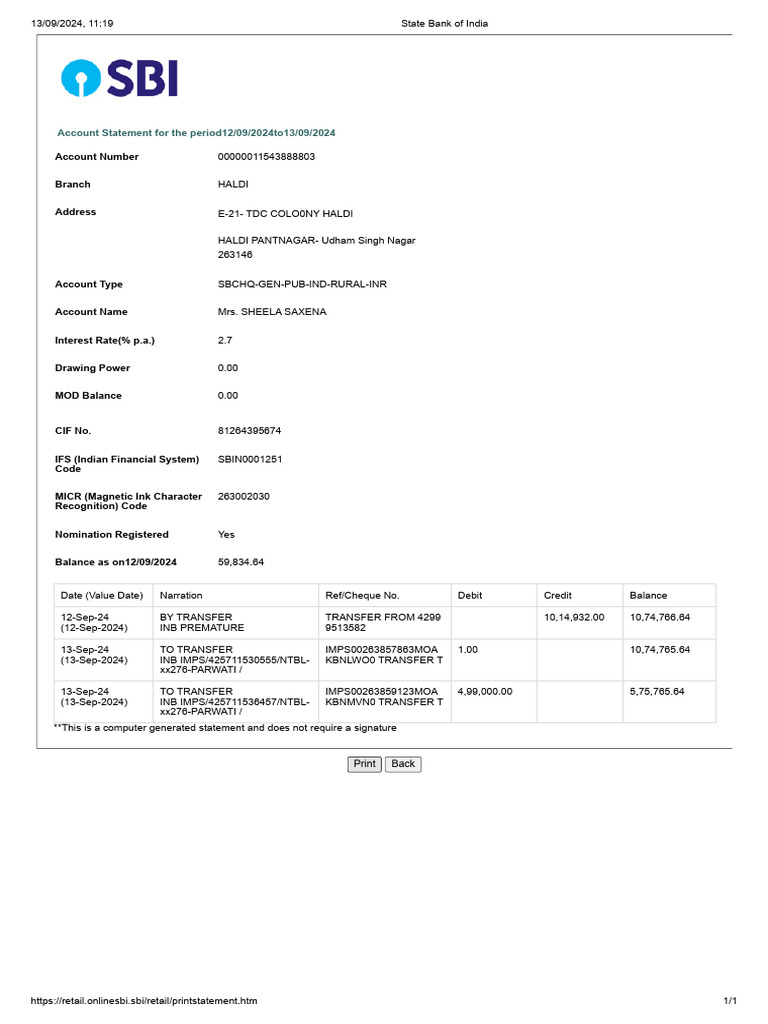 SBI transaction | PDF