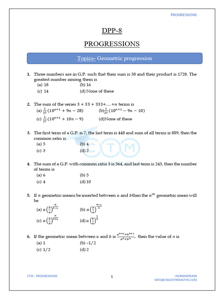 Geometric Progression Practice Problems | PDF | Arithmetic | Mathematics