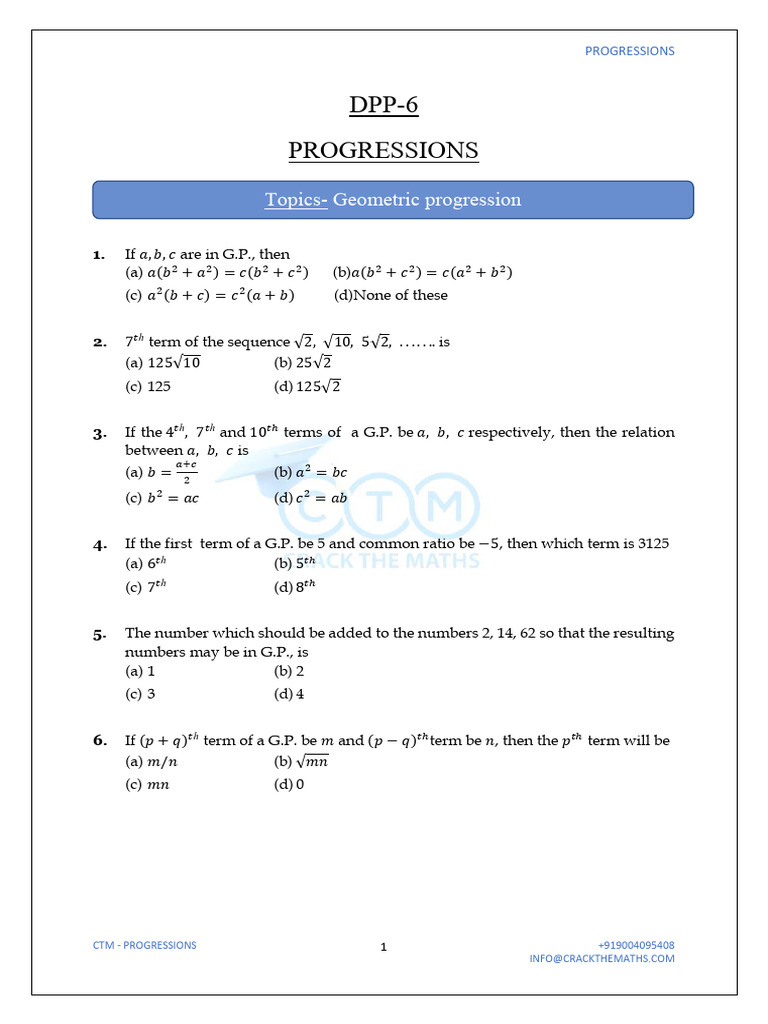 Geometric Progression Problems & Solutions | PDF | Mathematics ...