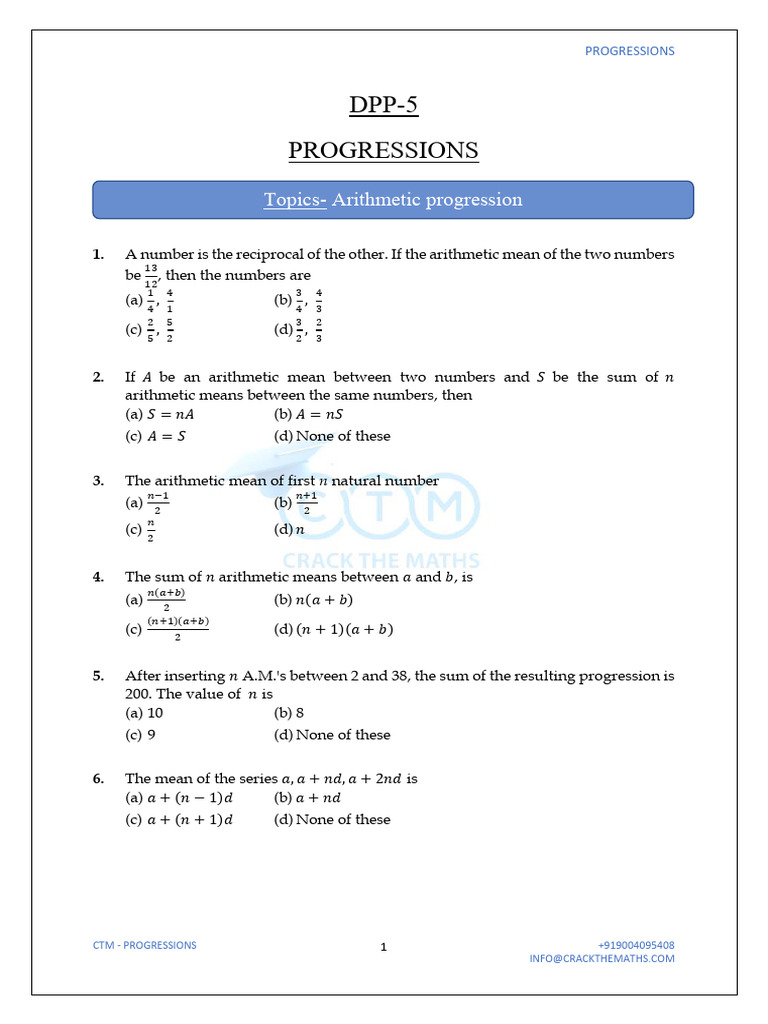 DPP-5 ARITHMETIC PROGRESSION.pdf | PDF | Mathematical Analysis | Mathematical Concepts