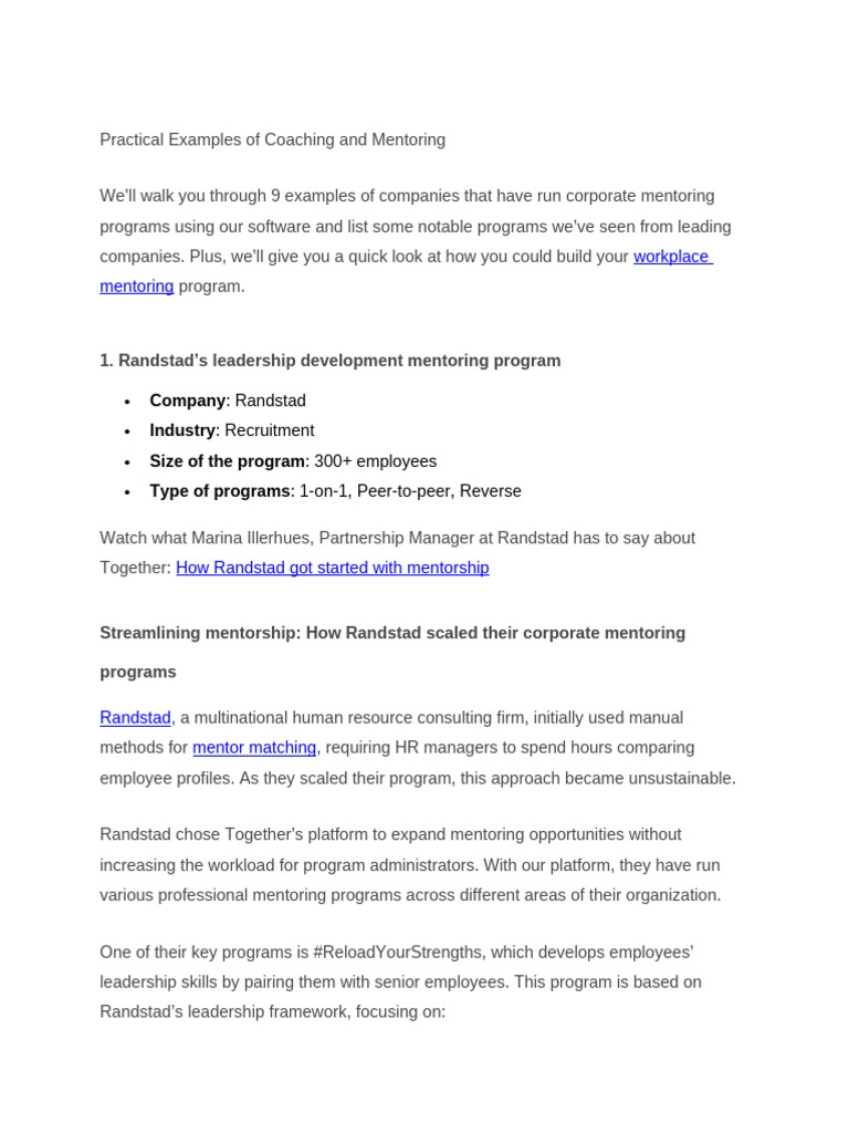 Practical Examples of Coaching and Mentoring | PDF | Mentorship ...