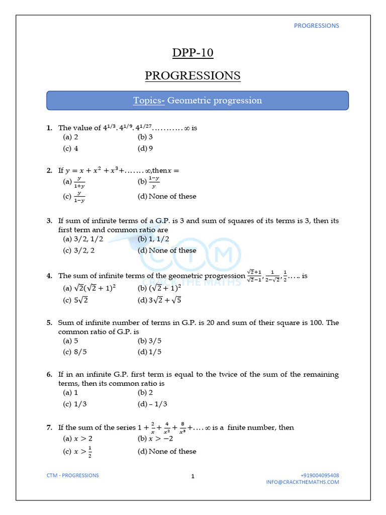 DPP-10 Geometric Progression PDF | PDF | Infinity | Numbers