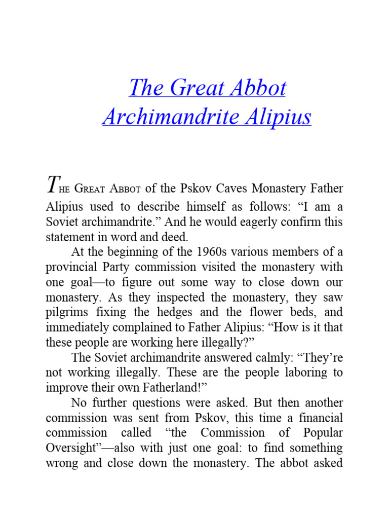 The Great Abbot Archimandrite Alipius | PDF | Abbot | Monastery